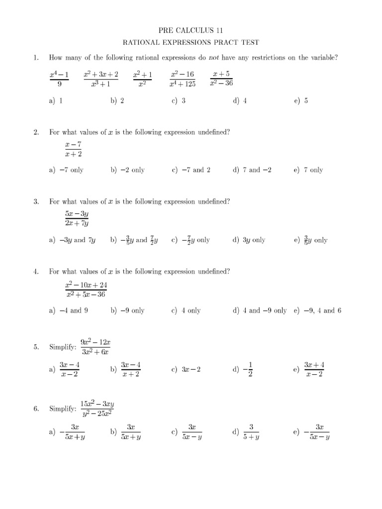 Rational Expressions Practice Worksheet | PDF