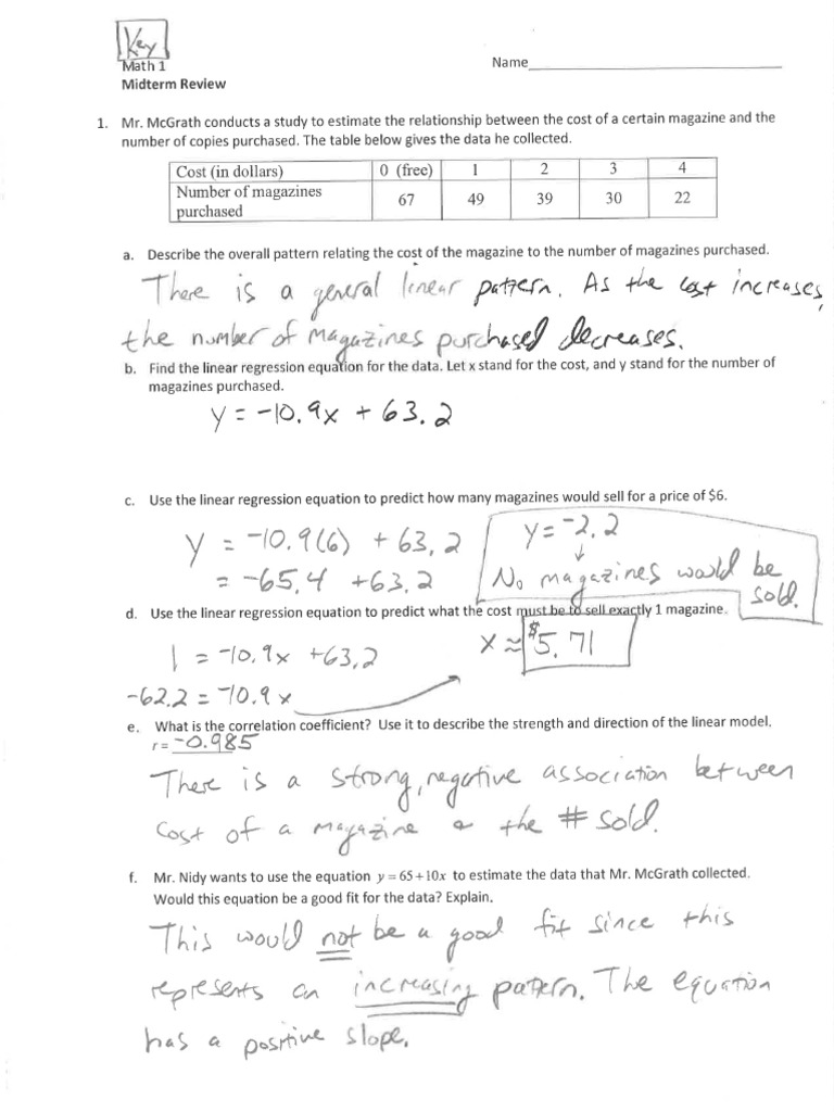 Math 1 Midterm Review ANSWERS2 | PDF