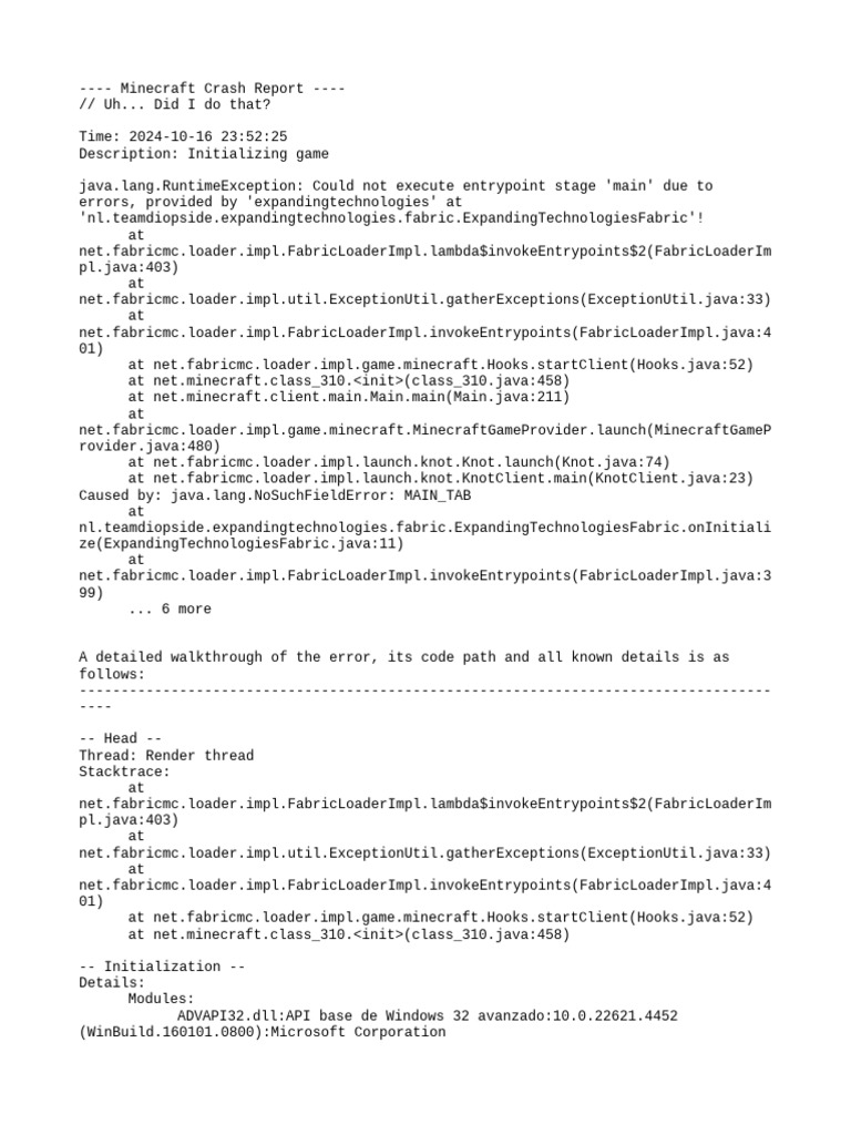 Minecraft Crash Report Pdf Computing Computer Architecture 