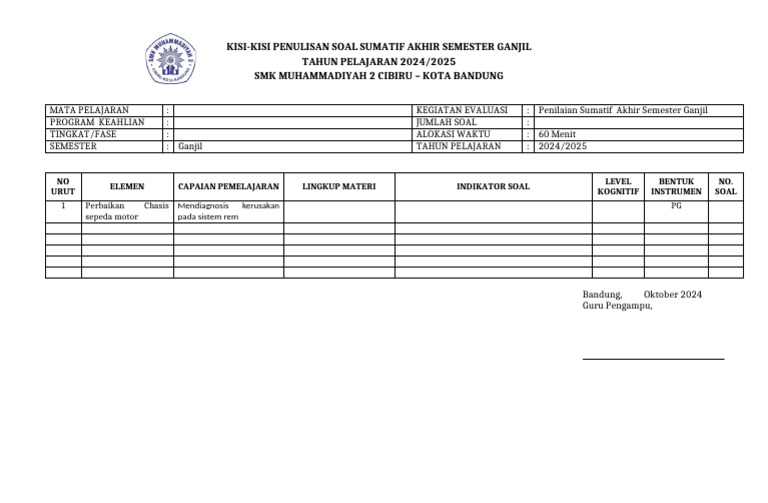 Kisi - Kisi Soal Teori Sas Ganjil 2425 | PDF
