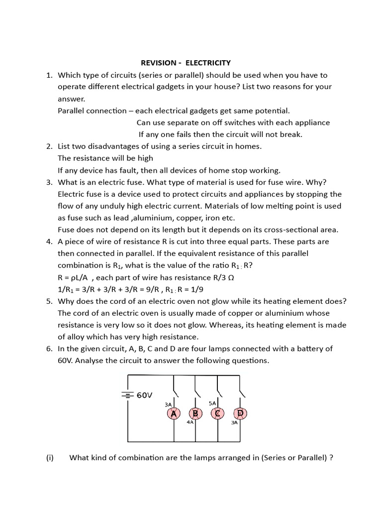Electricity Worksheet 3 | PDF | Electrical Resistance And Conductance ...