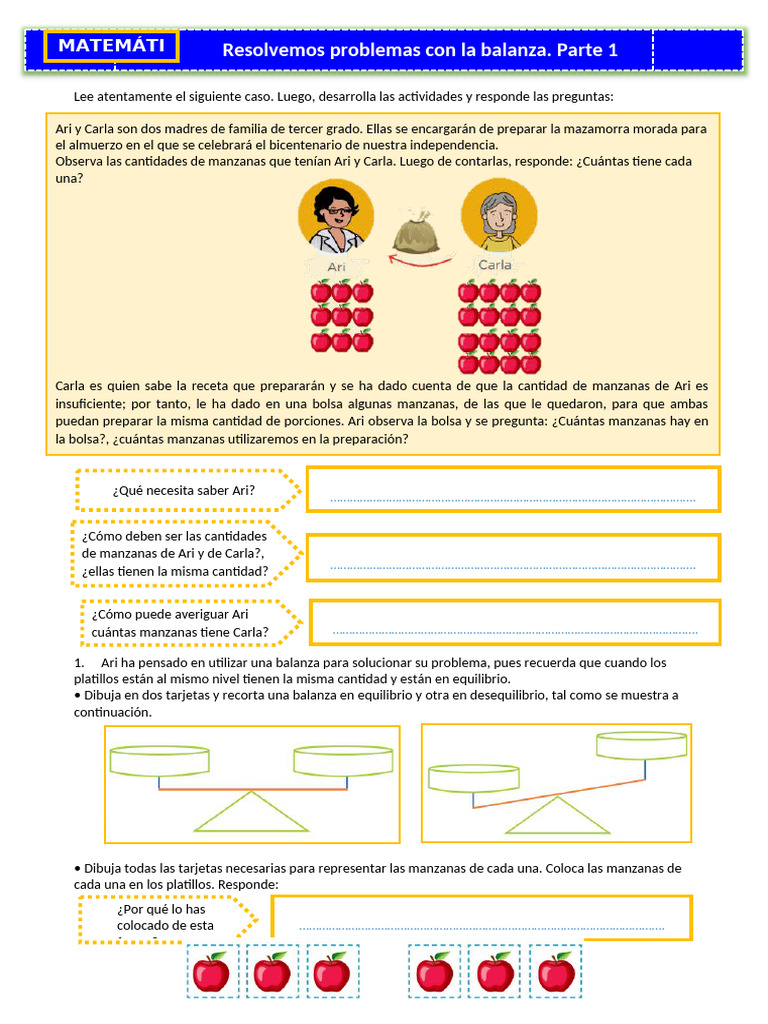 D4 A2 FICHA MAT. Resolvemos Problemas Con La Balanza. Parte 1 | PDF