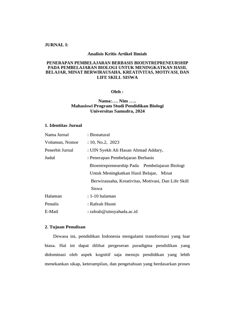 Analisis Kritis Artikel Ilmiah - Pendidikan | PDF | Kesehatan Holistik | Sains & Matematika