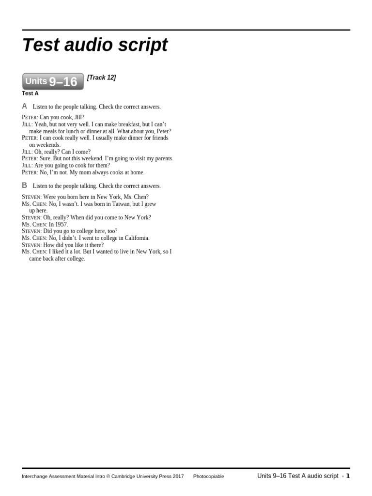 Test Audio Script: Units | PDF | Language Arts & Discipline | Art