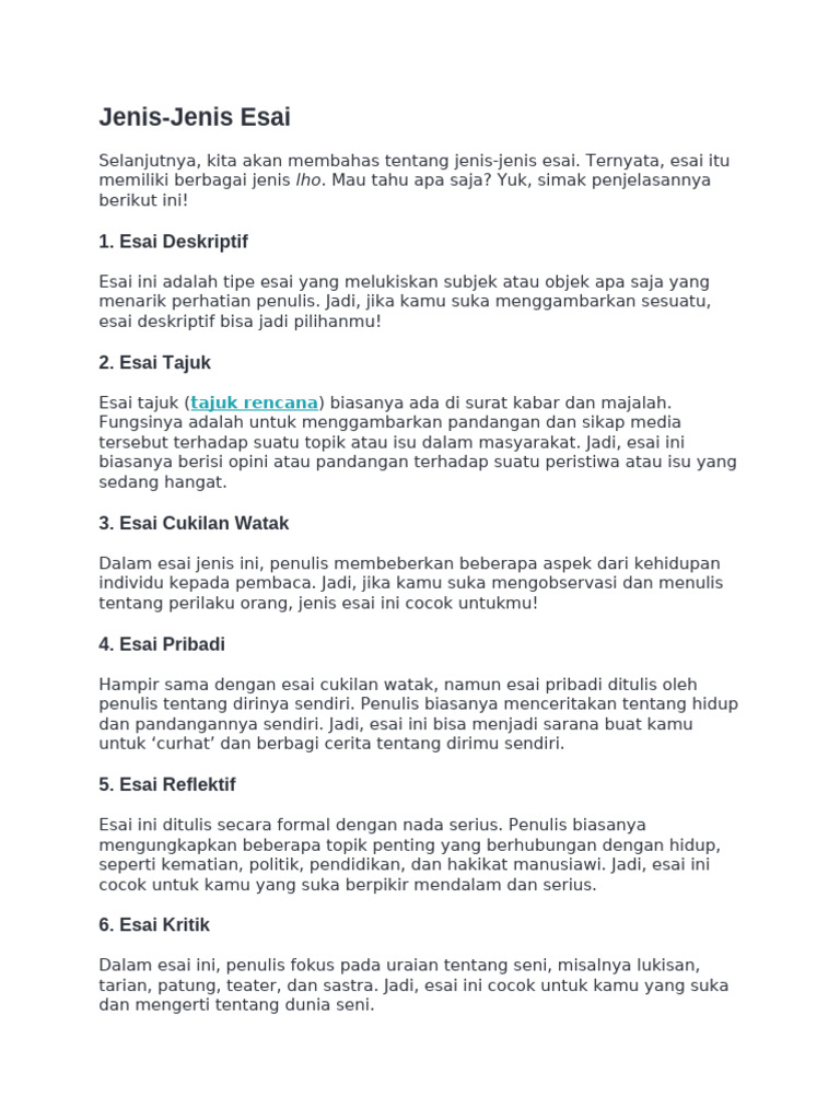 Jenis-Jenis Esai | PDF