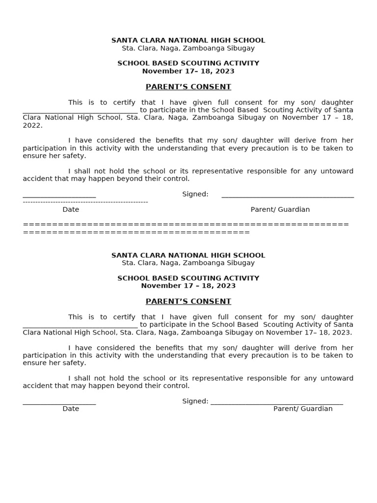 Parent Consent for Scouting Activity | PDF