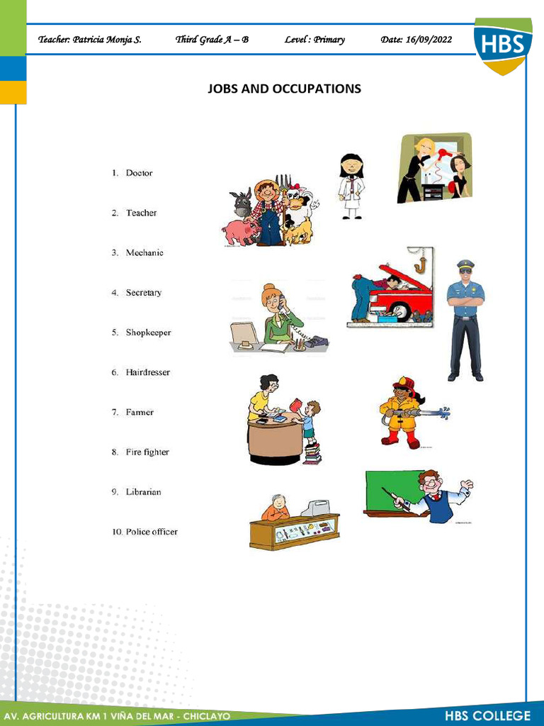 FICHA JOBS AND OCCUPATIONS TERCER GRADO ( 50 Copias) | PDF