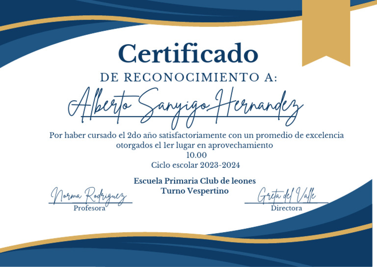 Certificado de Reconocimiento Moderno Azul y Dorado - 20240708 - 151525 ...