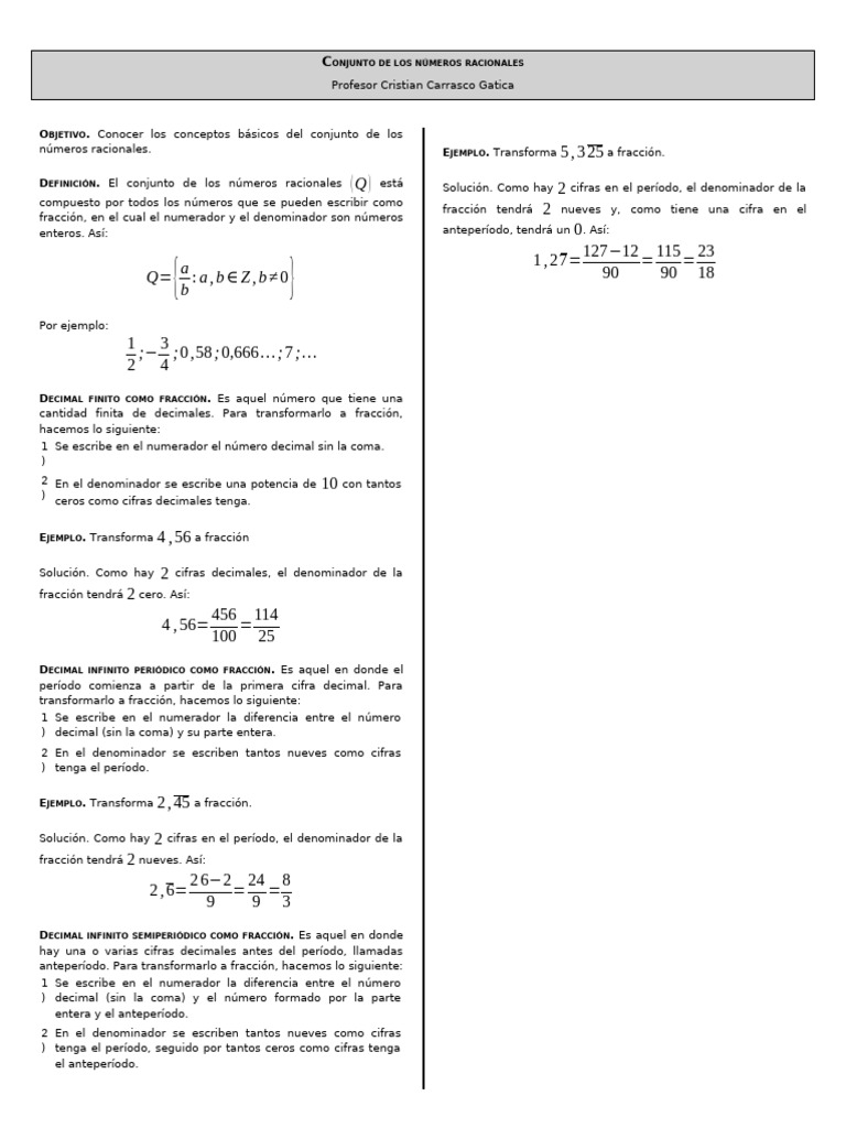Conjunto de Los Números Racionales | PDF | Decimal | Número racional