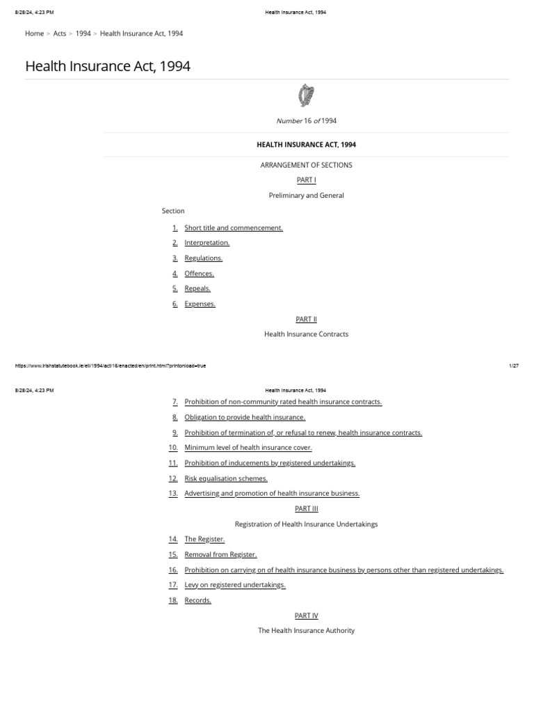 Health Insurance Act, 1994 | PDF | Insurance | Patient