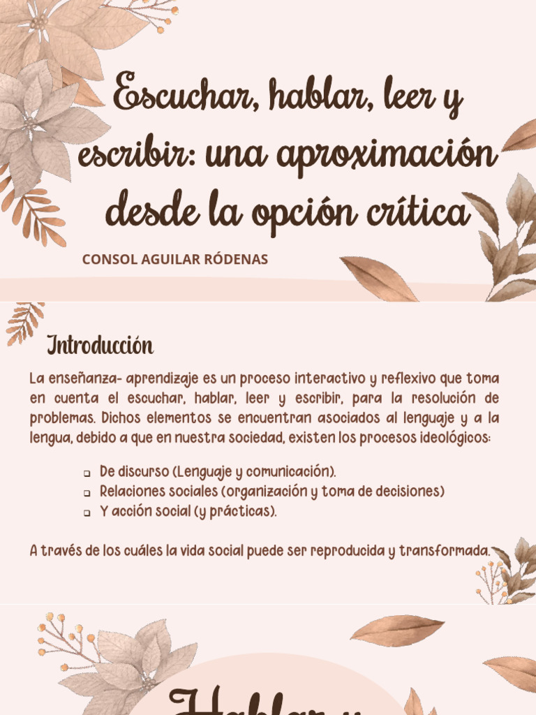 Hablar Escuchar Leer y Escribir | PDF | Comprensión | Habla