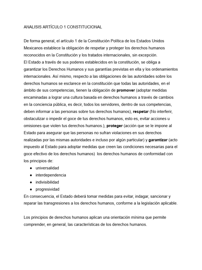 Analisis Artículo 1 Constitucional | PDF | Derechos humanos | Constitución