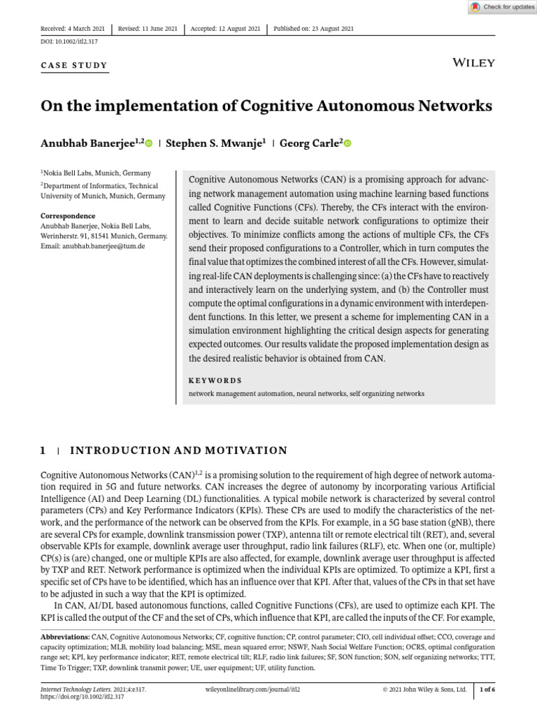 On The Implementation of Cognitive Autonomous Networks | PDF | Simulation | Performance Indicator