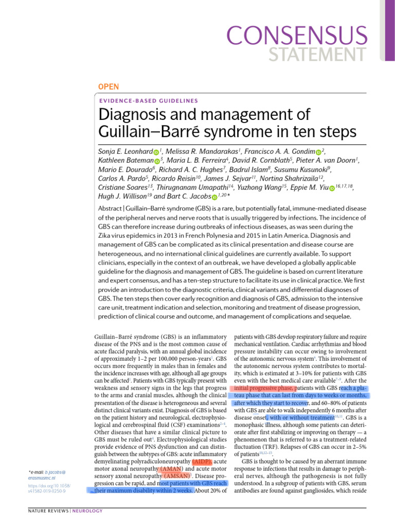 Nature Diagnosis and Management of Guillain-Barré Syndrome in Ten Steps | PDF | Medicine ...