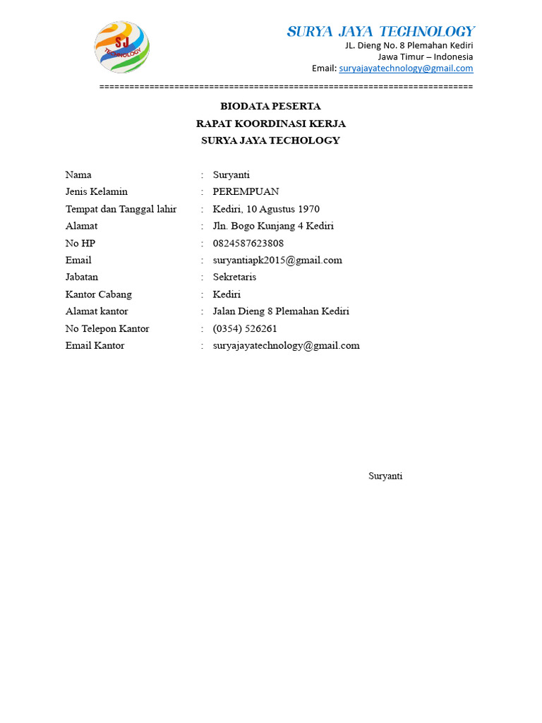 KP 4.5.4 biodata peserta rapat | PDF