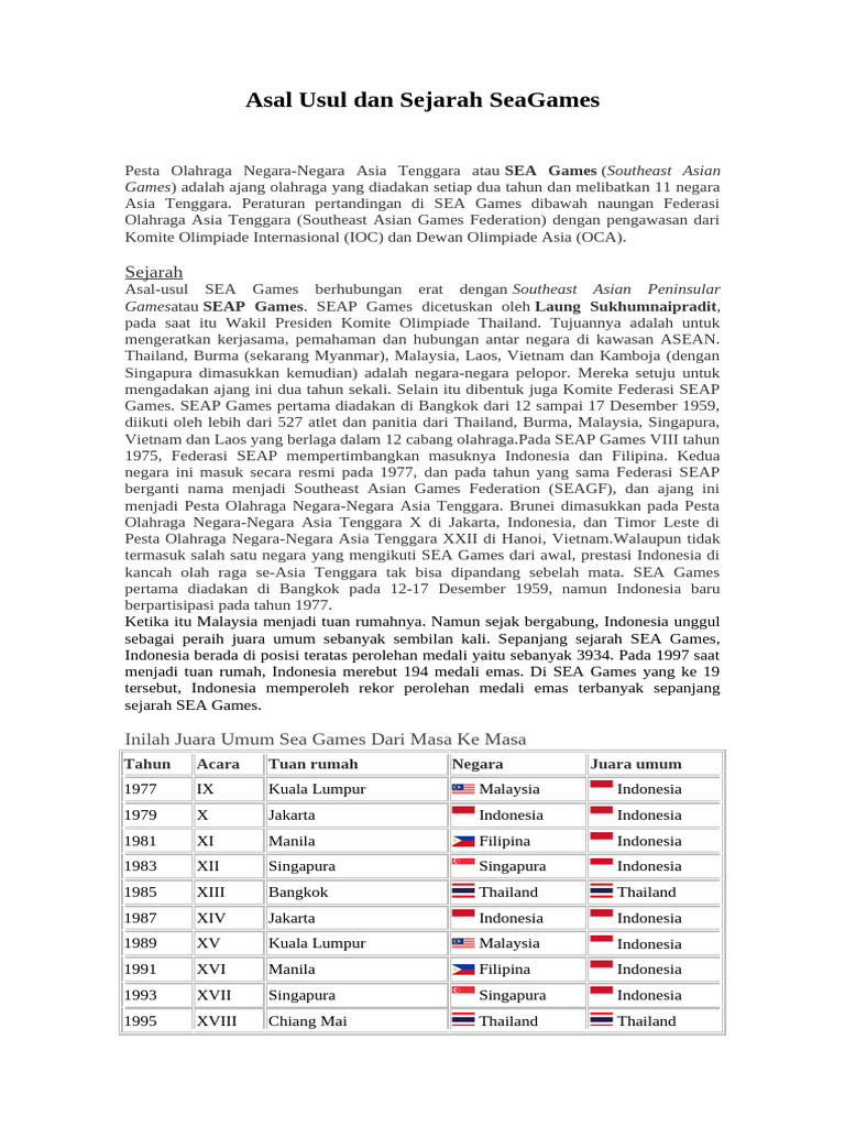 Asal Usul Dan Sejarah Sea Games | PDF