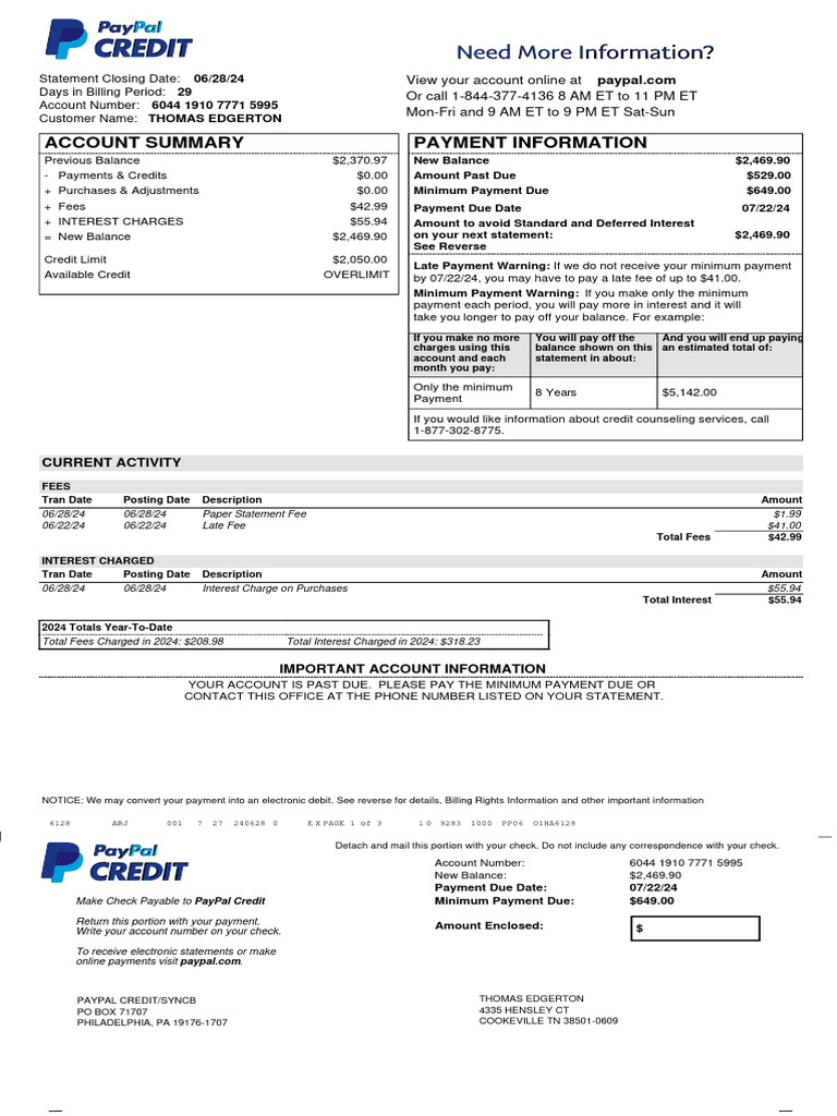 Account Summary Payment Information: 06/28/24 29 6044 1910 7771 5995 ...