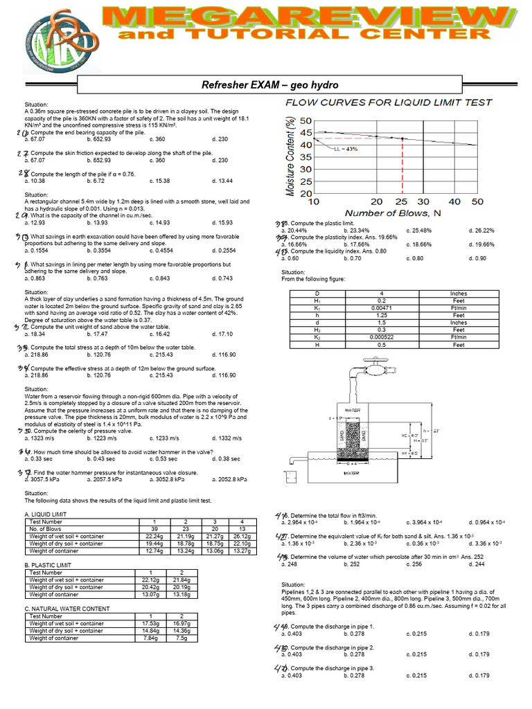 Geo-Hydrology Refresher Exam | PDF | Mechanical Engineering | Civil Engineering