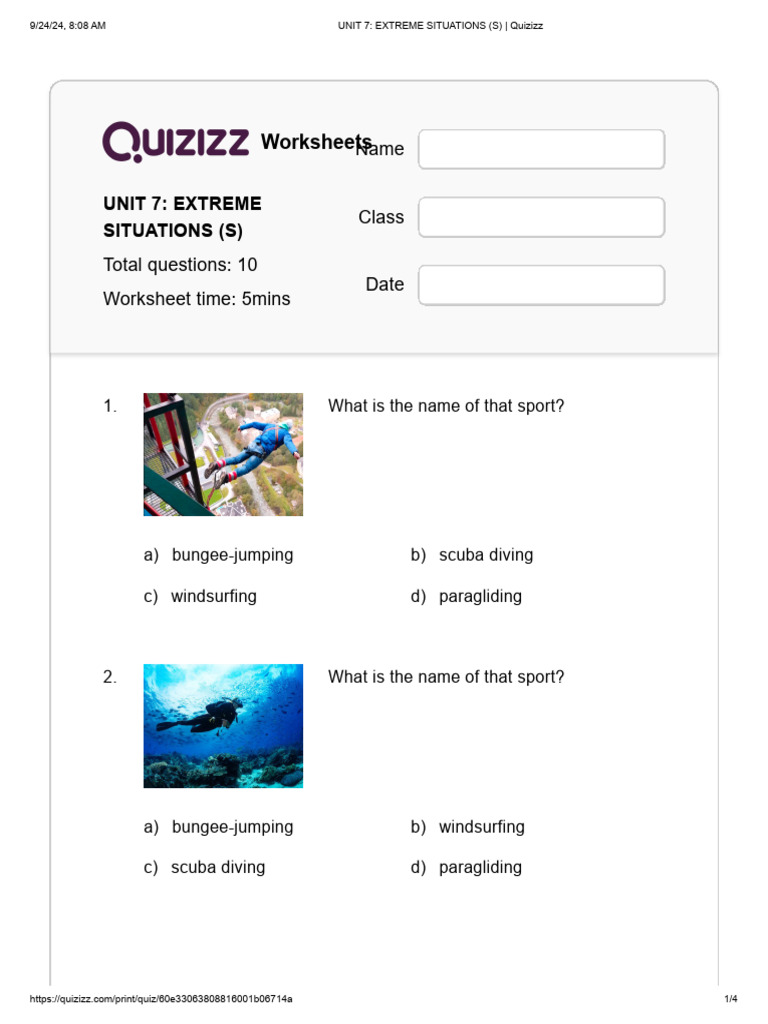 Extreme Sports Identification Quiz | PDF | Boardsports | Outdoor Recreation