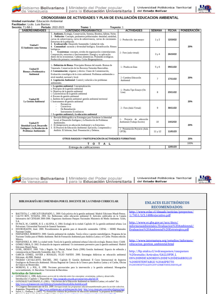 Plan de Evaluacion Educ Amb | PDF | Entorno natural | Ecología