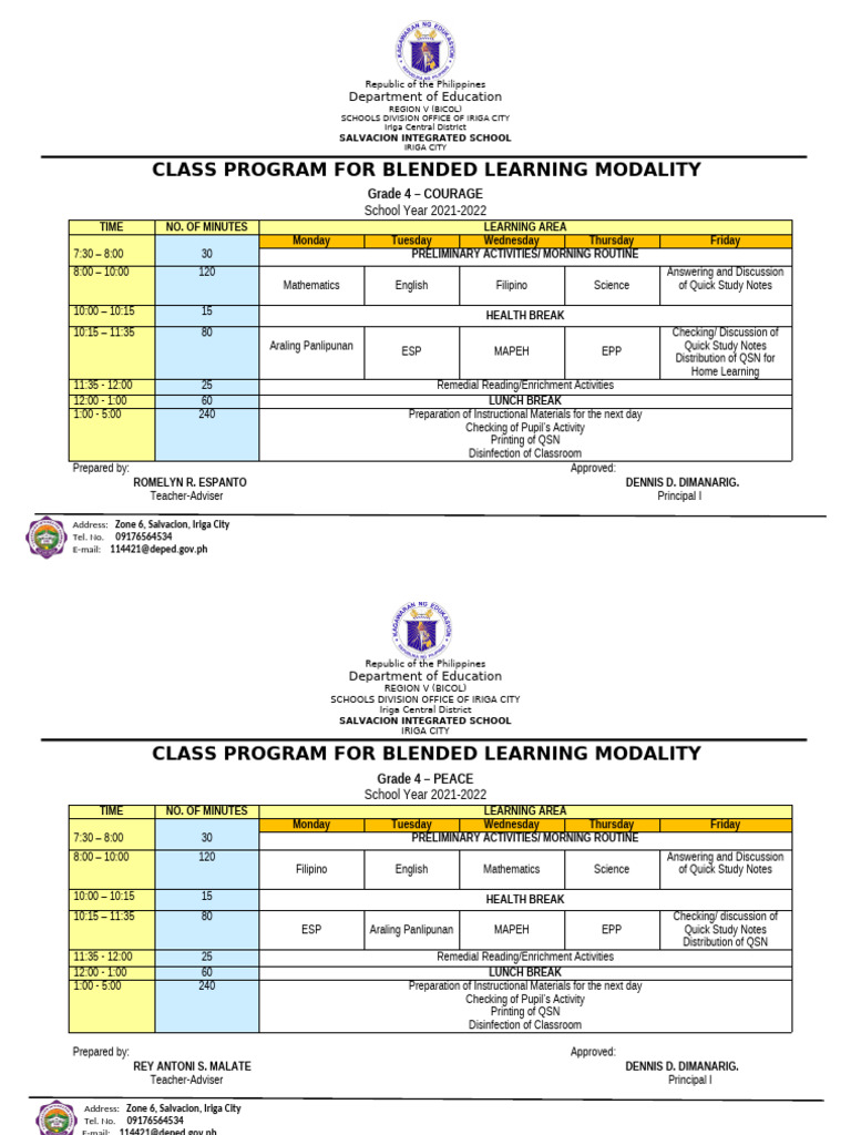 Class Program For Blended Learning | PDF | Education Theory | Behavior ...