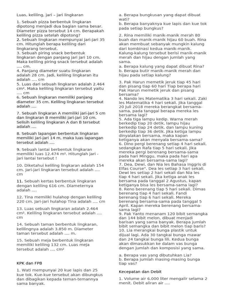 Kumpulan Soal Luas Matematika | PDF | Kajian Bahasa Asing | Seni