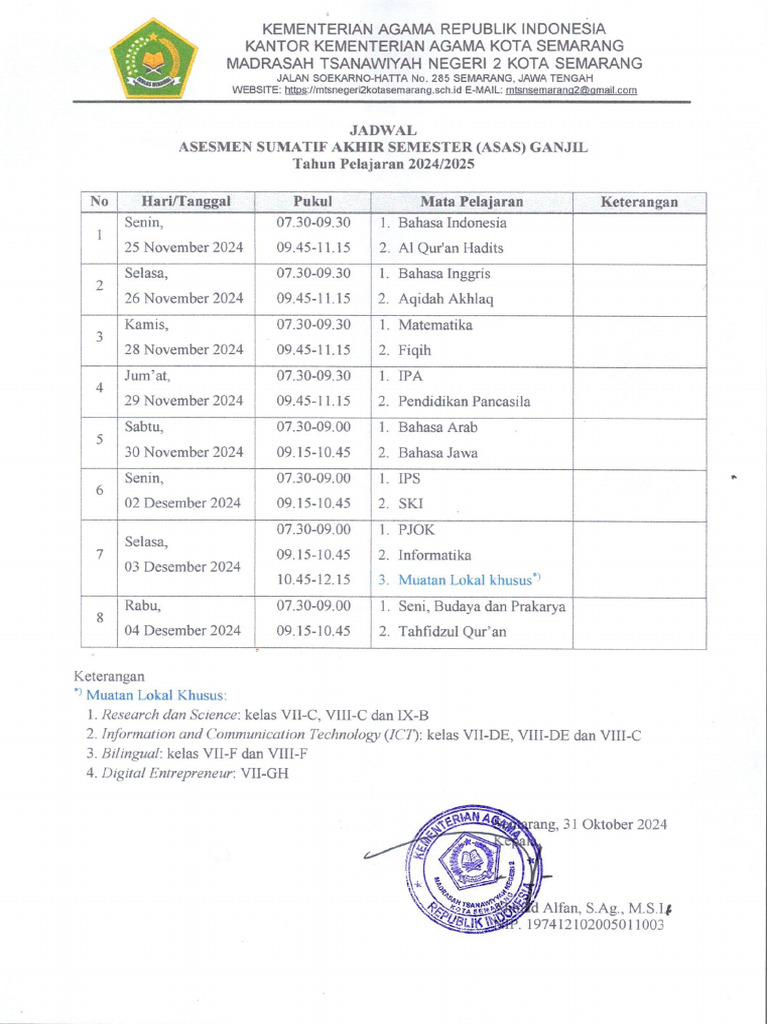 Jadwal Asas Ganjil TP 2024-2025 - 0001 | PDF