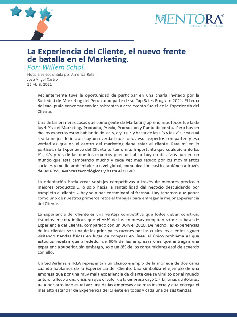 La Experiencia Del Cliente El Nuevo Frente de Batalla en El Marketing ...