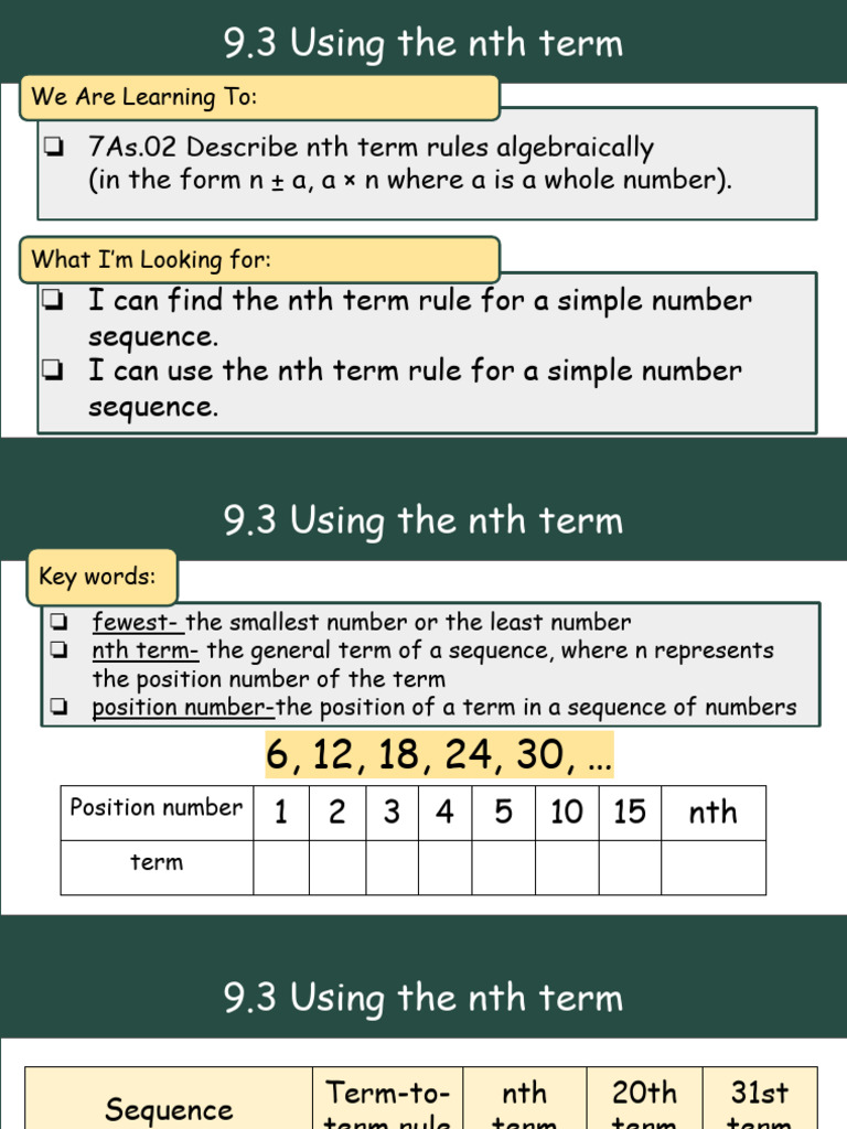 9.3 Using the nth term | PDF | Mathematics | Mathematical Concepts