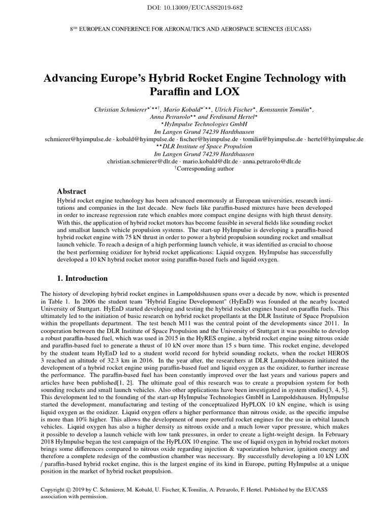 Advancing Europe's Hybrid Rocket Engine Technology With Paraffin and ...