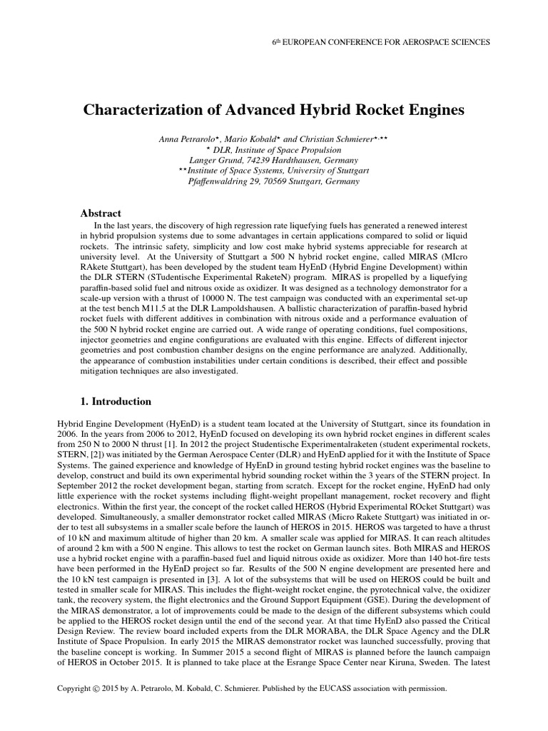 Characterization of Advanced Hybrid Rocket Engines | PDF | Rocket Propellant | Rocket Engine