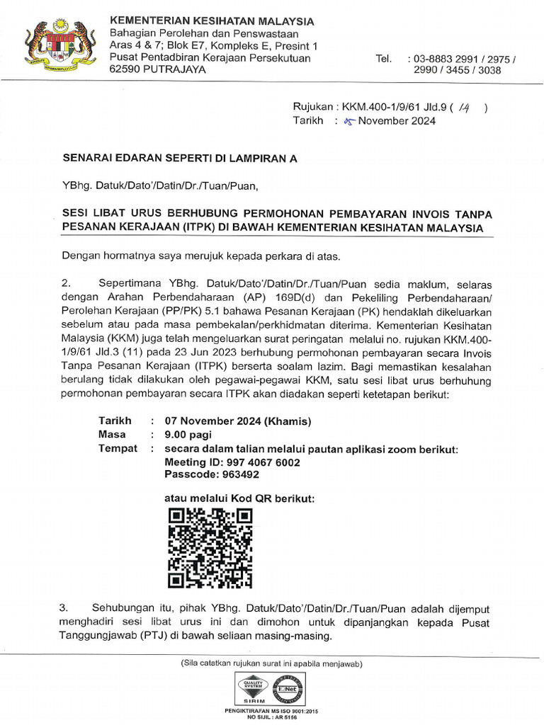 Sesi Libat Urus Permohonan ITPK Tahun 2024 | PDF