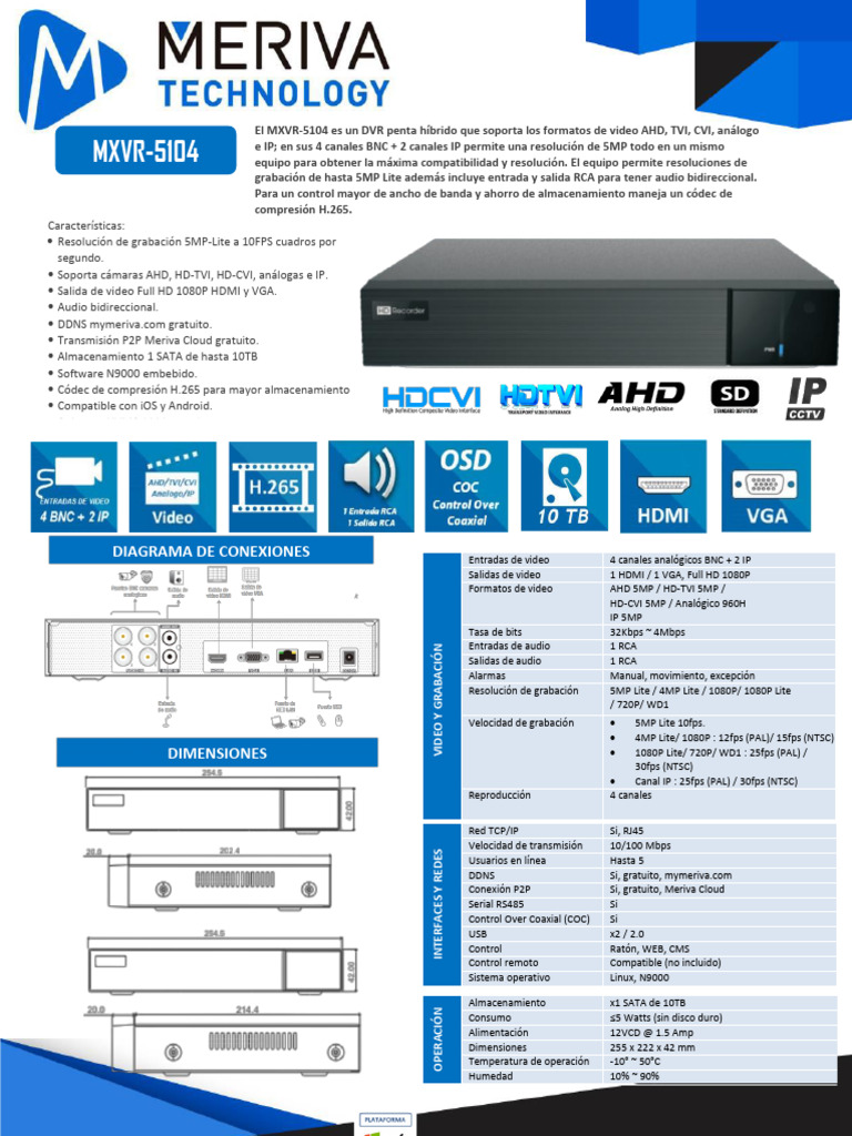 DVR Penta Híbrido MXVR-5104 5MP | PDF | Hdmi | Vídeo