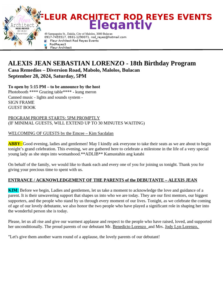 Alexis Jean's 18th Birthday Program | PDF | Family