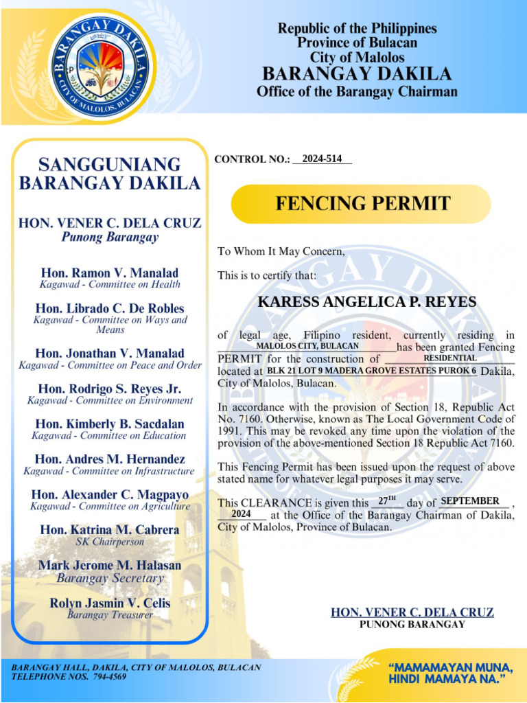 New Fencing Permit - Karess Angelica P. Reyes | PDF
