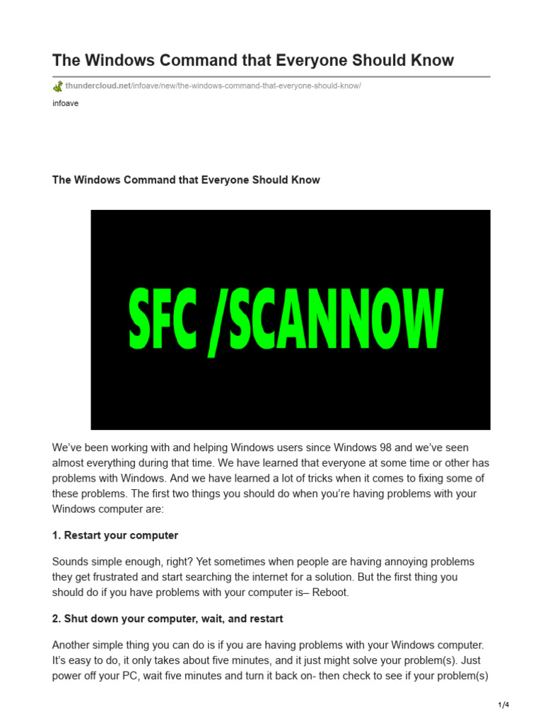 Essential Windows Command: SFC /SCANNOW | PDF | Command Line Interface ...
