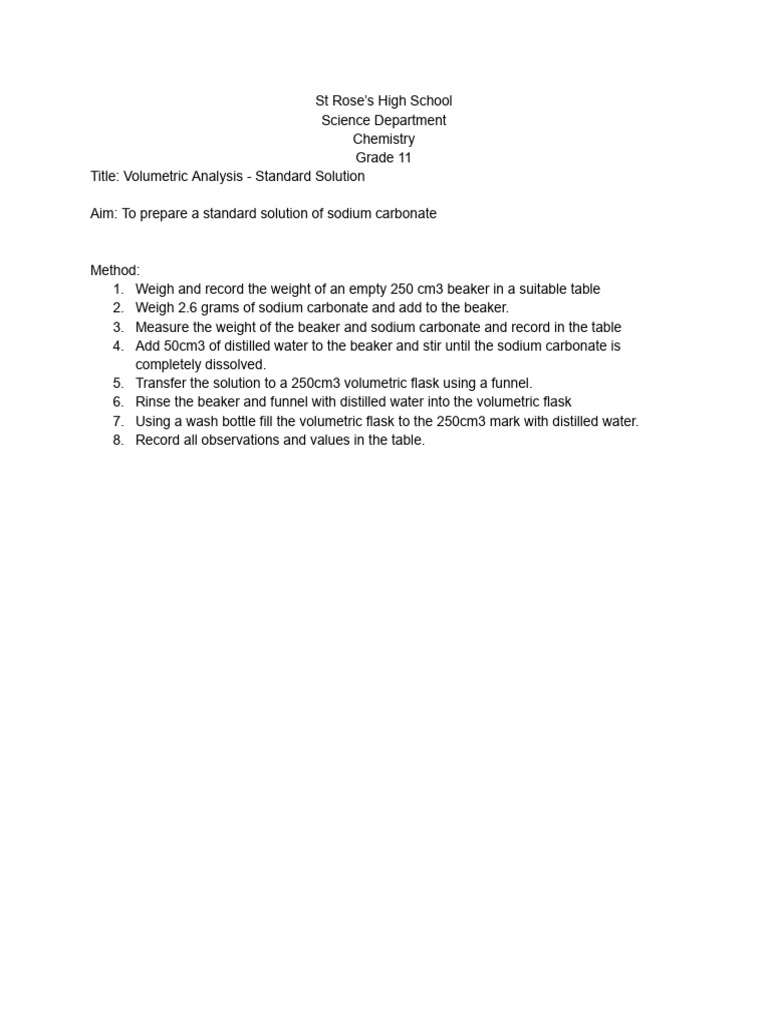 Grade 11 Chemistry: Volumetric Analysis | PDF
