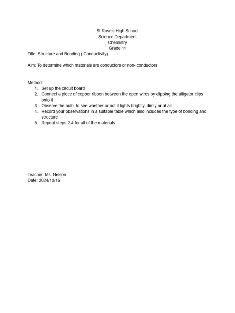 Grade 11 Chemistry: Conductivity Lab | PDF
