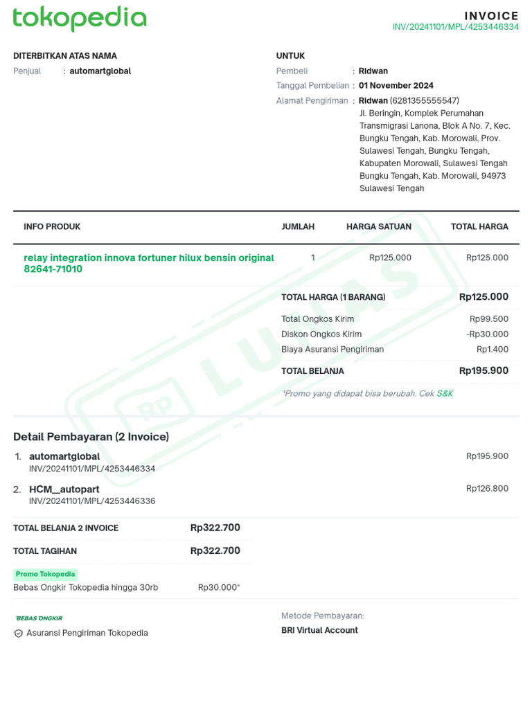 Invoice 4253446334 - Relay Integrated | PDF