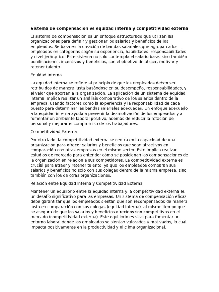 Sistema de Compensación Vs Equidad Interna y Competitividad Externa ...