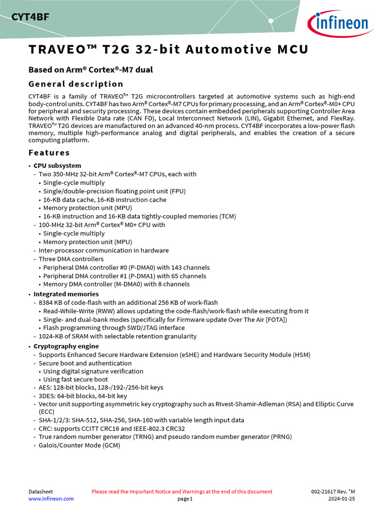 CYT4BF TRAVEO™ T2G Automotive MCU Based On 32-BIT ARM (R) CORTEX (R ...