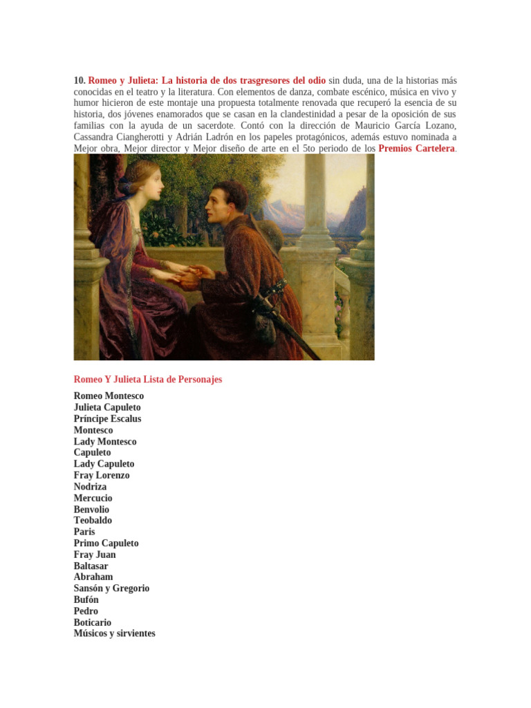 Obras Con Personajes, Reseñas | PDF | Romeo y Julieta