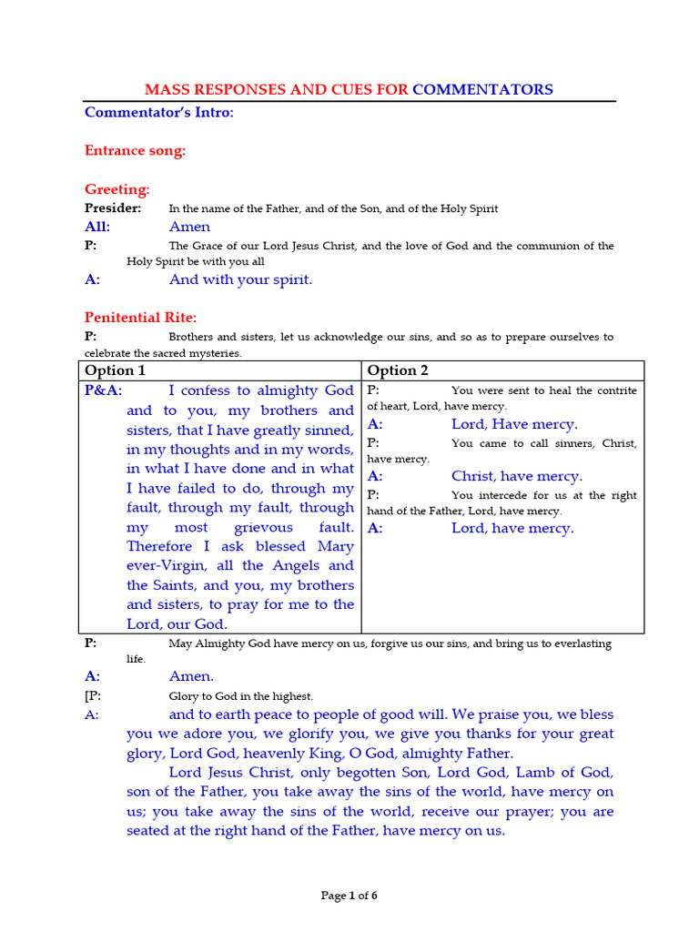 Mass Responses and Commentatorx27s Cues PDF Free | PDF | God The Father ...
