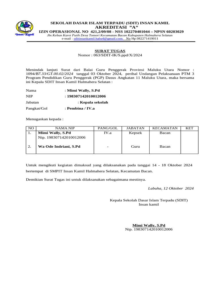 SPPD SURAT TUGAS PTM 3 Okt 2024 | PDF