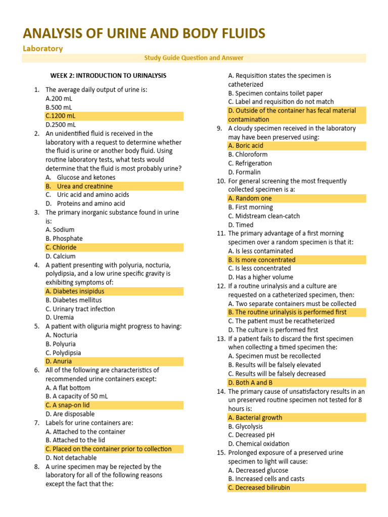 Aubf Study Guides With Answer | PDF | Urinary System | Kidney