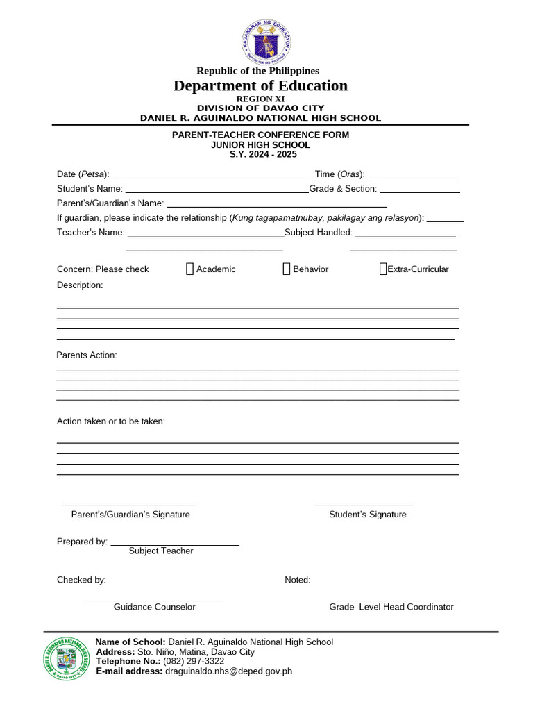 Parent-Teacher Conference Form 2024-2025 | PDF