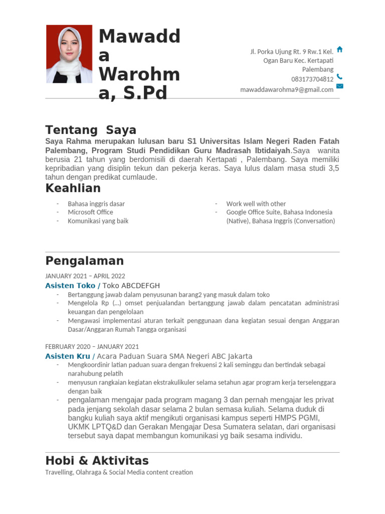 FREE TEMPLATE CV Lulusan S1 by Vina Muliana | PDF