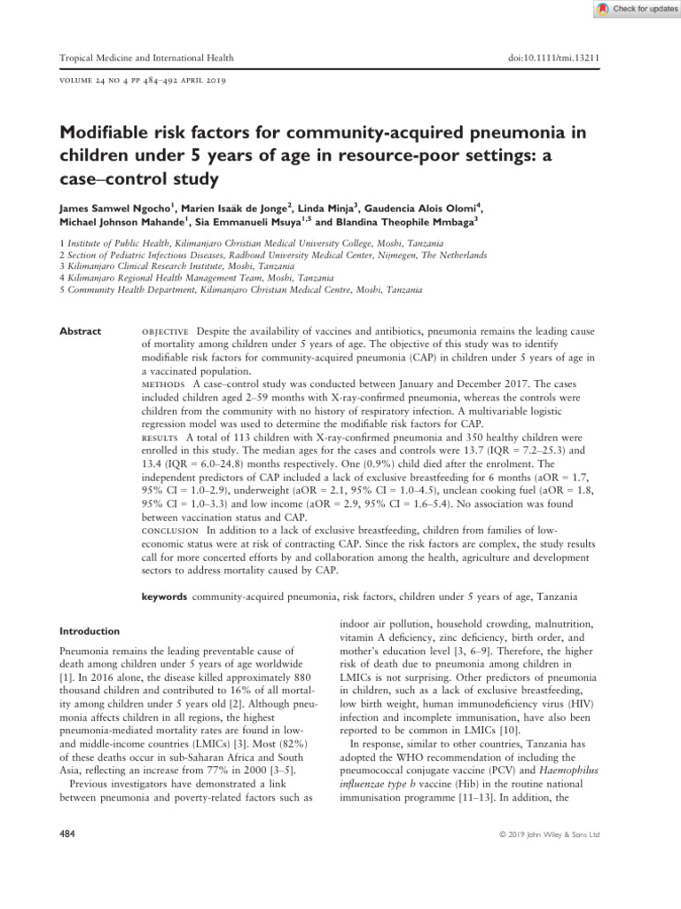 Risk Factors for Pneumonia in Children | PDF | Pneumonia | Developing ...