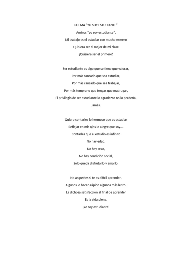 POEMA Yo Soy Estudiante | PDF