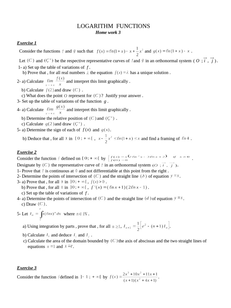 Logarithm Home Work 3 | PDF | Function (Mathematics) | Line (Geometry)